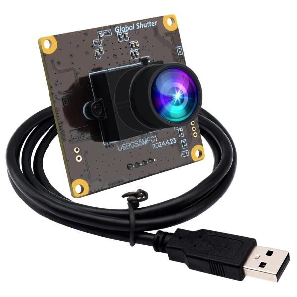 ELP 5MP グローバルシャッター 50fps USB カメラモジュール (コンピューター用) UVC USB2.0 Lightburn カメラ (レーザー彫刻機用) 高速 60fps PC カメラ ライブストリーミング用広角 Web カ...