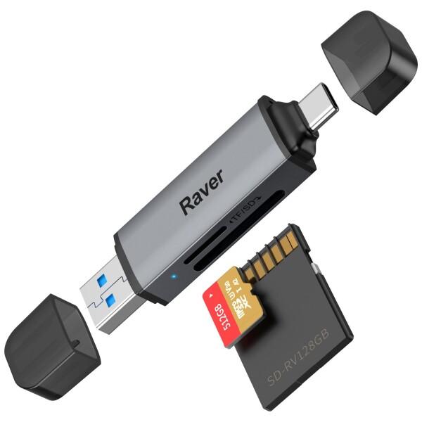 Raver カードリーダー USB 3.2 DDR200モード 最高190MB/ｓ超高速転送 Type-C OTG対応 2-in-1 SDXC microSDXC カードリーダー Type-C スマホ タブレット/iPhone15 シリーズ...