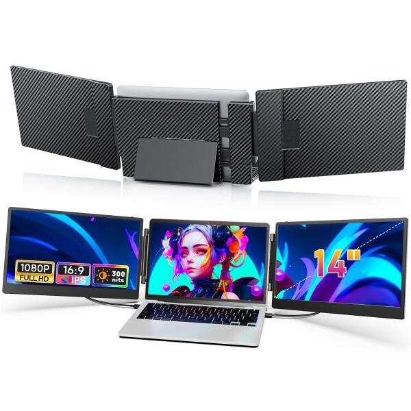 14インチ デュアルディスプレイ FHD1080P トリプルモニター 13~16.5インチノートパソコン用 デュアルモニター 180°回転 折りたたみ式 モバイルディスプレイ 120%sRGB/IPS非光沢/高輝度Windows/Mac/C...