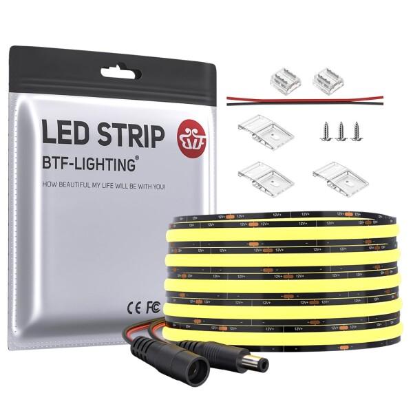 BTF-LIGHTING FCOB COB LEDテープライト 高密度 フレキシブル 5M 480LEDs/m 2400LEDs/5m 電球色 2700K 幅8mm ストリップ DC12V 9W/m 黒PCB 調光可能 変形可能 切断可能 ...