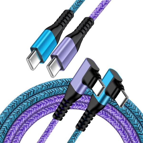 ANNIBER usb-c usb-c ケーブル 純正 L字/1.8M/2本 Type-c L型 断線防止 PD30W/3A 急速充電 ナイロン編み iPhone 16 Type C充電ケーブル データ転送 Galaxy タイプcケーブル急...
