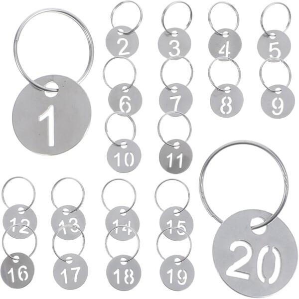 SensaBliss ドア番号タグ 1~20 番号札 ステンレス製 両面 透かし彫りド 防水 荷札 クローク ロッカー 鍵 タグ 番号ナンバー 業務管理用 キーラベルタグ キーリング付き 直径23mm商品コード：49074586193型番：...
