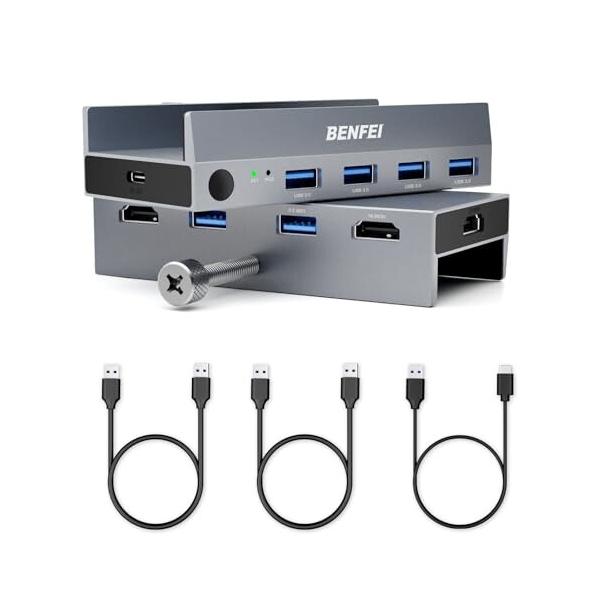 BENFEI HDMI KVM 切替器 (8K@60Hz/4K@240Hz) USB 切替器、4 つの USB 3.0 ポート付き、2 台のコンピューター、共有モニター、キーボード、マウス用 ?松?接 ?手??? 附? 2*USBA cab...