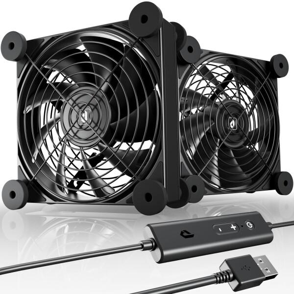 upHere USB冷却ファン 12cm 静音 強力 2連 5V USB換気扇 ミニファン 小型扇風機 送風機 冷却クーラー 4段階風量調節 車中泊/PS4/ルーター/ミニPCなど 薄型商品コード：49074597197型番：U3UKサイズ...