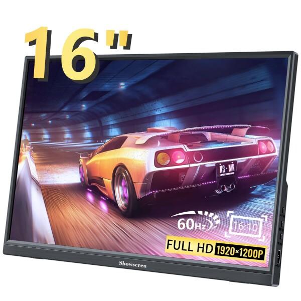 ポータブルモニター 16インチ、フルHD 1920X1200Pディスプレイ 300cd/輝度、60Hz IPS LCDパネル、100% RGB、内蔵スピーカー、HDMI USB C ポータブルモニター ノートパソコン PC PS3/PS4 ...
