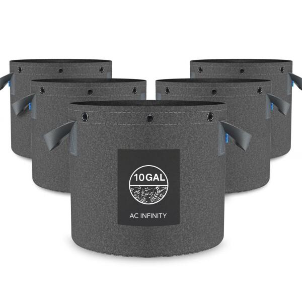 AC Infinity Heavy Duty Fabric Pots, 10 Gallon Aeration Reusable Grow Bags 5-Pack with 500G Thick Nonwoven Fabric and Mul...