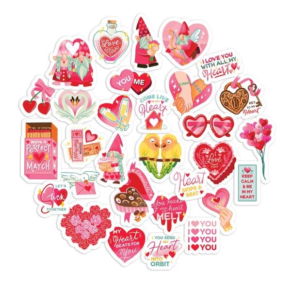 Navy Peony Valentine's Gnome Stickers (30pcs) - Love-Filled, Heartfelt, Pink &amp; Red Decals for Greeting Cards, Laptop...