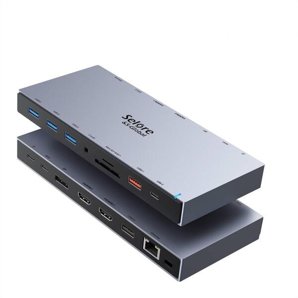 Selore USB C ドッキングステーション type c HDMI 2つ Dock DP DP1.4 4K 2画面 3画面モード デュアル トリプルディスプレイ 100W 急速充電 有線LAN RJ45/3.5mm オーディオジャック...