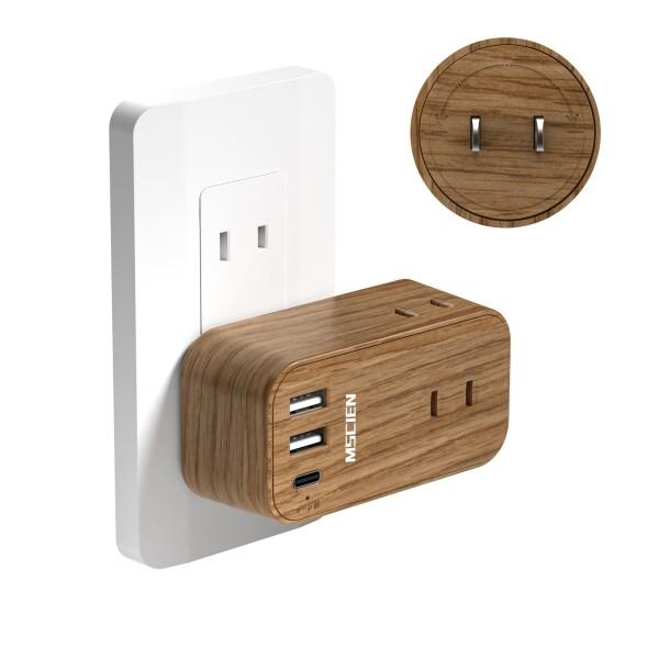MSCIEN 電源タップ コンセント USB付き タイプC 木目 回転 3個AC差込口 1個USB-Cポート 2個USB-Aポート たこあしコンセント 向き変換 分岐 薄型 コンパクト 雷ガード商品コード：49075457735型番：YP3...
