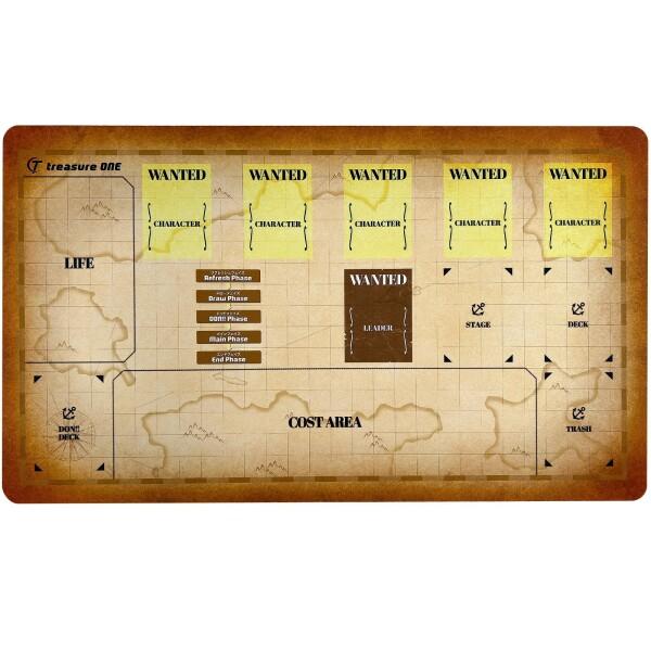 treasure ONE 落ち着いたデザイン トレカ ワンピ プレイマット デスクマット 張り付きにくい さらさら クッション性 滑り止め 水洗い可 枠付き ステップ印字 宝の地図風 海賊 初心者 カードゲーム cardgame カーキ商品...