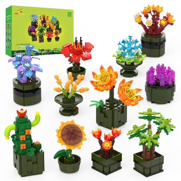 JMBricklayer 花多肉植物ビルディングブロックセット 大人用 10001 12パック 植物コレクション 小さな植物ビルディングブロック 花盆栽モデル 部屋 ホームデコレーション 女性 女の子へのかわいい花のギフト商品コード：490...