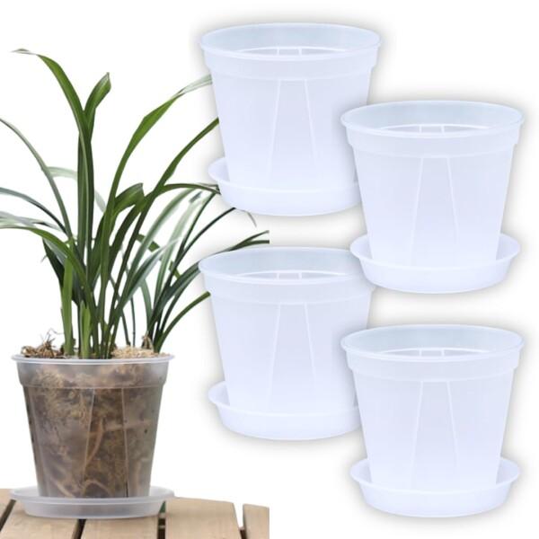 I'm so happy 植木鉢 透明 プラスチック スリット鉢 ポット おしゃれ オーキッドポット 受け皿付き 4個セット (4号)商品コード：49076252880サイズ：4号カラー：クリア【軽量・耐久性抜群!植物育成の新定番】4種類の...