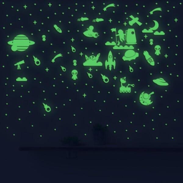 夜光シール ウォールステッカー 光る 蛍光シール きらきら 星月 クラゲ 雪丸 ドット 部屋飾り雰囲気満点 天丼 部屋 装飾品 幼稚園 保育園 子供部屋用 誕生日パーティー商品コード：49076253782型番：QT-spaceman-gr...
