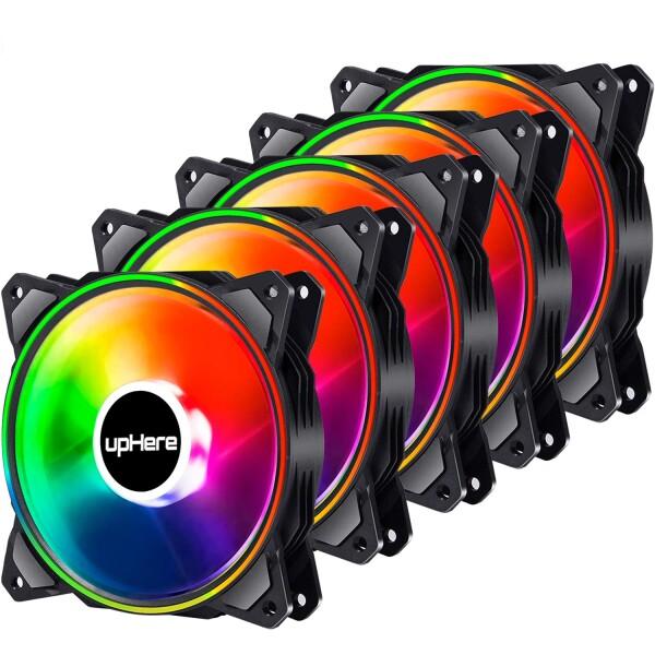 upHere RGB PCケースファン120mm 3PINコネクタ RGB同期ファン 5V 3PIN ARGBマザーボード 5個セット商品コード：49076257489型番：DP123+3【華々しいRGB照明効果】?ファンブレードが光るだけ...