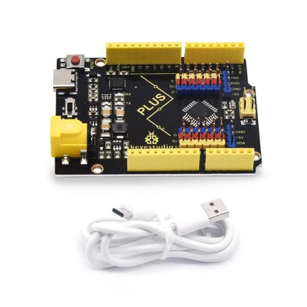 KEYESTUDIO Plus Board for Arduino UNO R3 with Type-C USB Cable, 3.3V 5V 1.5A Output Current, More Powerful Controller Bo...