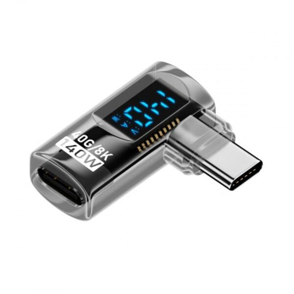 CY アダプター 透明タイプ C スマート LED ディスプレイ USB-C オス - メス 延長アダプター USB4.0 40Gbps 140W 左 右 角度 90 度 電流 電圧 監視商品コード：49076258630型番：UC-097...