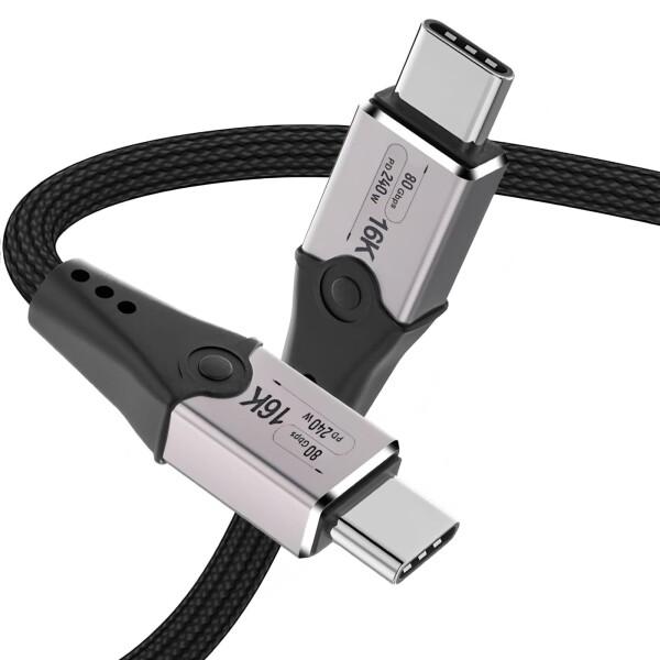 Leehitech 1M 80Gbps 編組 Thunderbolt 5 ケーブル 240W急速充電 120Gbps 帯域幅ブースト 16K 画面品質投影 サンダーボルト5 ケーブル，Thunderbolt 4/3, iPhone 17/1...