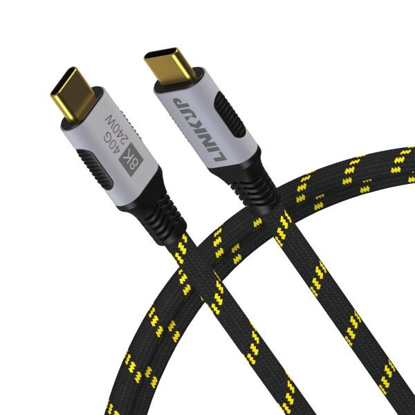 LINKUP - USB 4.0 240W 40Gbps Type-C Thunderbolt 4 ケーブル (1.5m) 8K/60Hzビデオ、高速データ転送、急速充電、耐久性のあるスリーブ付きジャケット - iPhone 15/16 P...