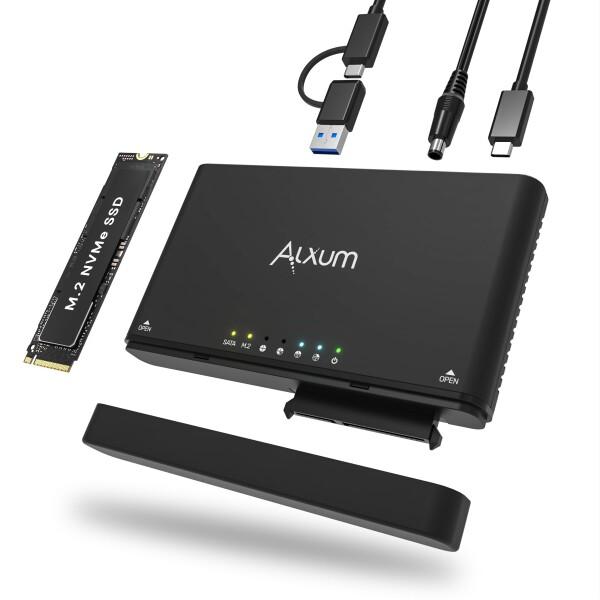 Alxum PCIe NVMe M.2 とSATA HDD/SSD 両対応 クローン スタンド Type-C/A USB 3.2 Gen2 10Gbps高速データ転送 クローン／オフラインコピー機能付き 2.5/3.5インチ SATA SS...