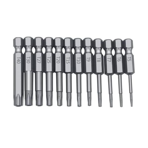 YFFSFDC トルクスドライバー ビット 12本セット 中空トルクス頭 50ｍｍ 六角軸 6.35mm T5-T40 S2鋼ドライバービット 磁気 トルクス星ネジ用ビット工具商品コード：49076320716型番：YF-2412242サイ...