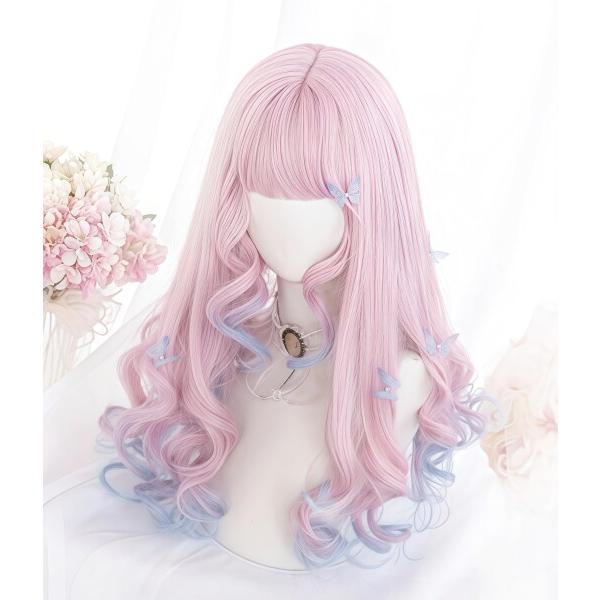 RyuuCos ロリータ かつら ミディアム カール 巻き髪 ピンク ウィッグ サクラグラデーションブルー コスプレ 耐熱性 変装 仮装 プレゼント イベント ハロウイン クリスマス 学園祭 文化祭 お祭り商品コード：49076343270...