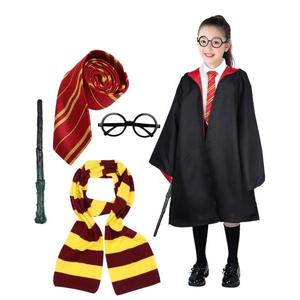 (LAMONKE) ハリーポッター 子供用 コスプレ 寮服 ハロウィン 仮装 キッズコスチューム ローブ マフラー 眼鏡 ネクタイ 魔法の杖 フル5点セット 子供コスプレ パーティー クリスマス 誕生日 USJ ユニバー 学園祭 イベント ...