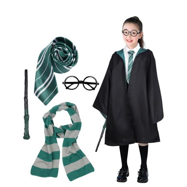 (LAMONKE) ハリーポッター 子供用 コスプレ 寮服 ハロウィン 仮装 キッズコスチューム ローブ マフラー 眼鏡 ネクタイ 魔法の杖 フル5点セット 子供コスプレ パーティー クリスマス 誕生日 USJ ユニバー 学園祭 イベント ...