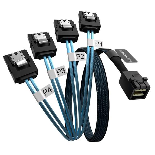Modem Cables商品コード：49076453383型番：CB-001カラー：SFF-8643 to 4X SATA12 GbpsホストバスアダプタまたはRAIDコントローラとSFF-8643を4つの独立したSATAドライブに接続する...