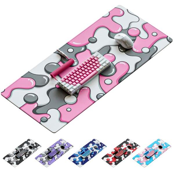 Kraken Keyboards DRIP XXL ピンク&amp;ホワイト ゲーミングマウスパッド - プロフェッショナル職人 ピンクマウスパッド - ピンク&amp;ブラック ゲーミングデスクマット - 厚さ36インチ x 16インチ ...