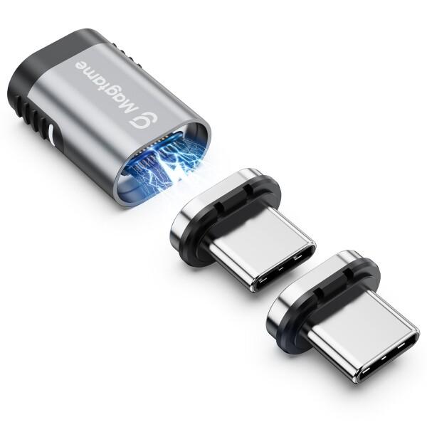 Magtame Type-C変換アダプタ マグネット式自動吸着 2個type-c端子 充電指示灯付き USB-C変換アダプタ ストレート型 240W/5A急速充電 4K映像出力 USB3.2/40Gbps高速転送 MacBook Pro/A...