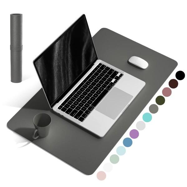 YSAGi デスクマット マウス対応 レザー デスクマット 大型マウスパッド 裏面はスエード 滑り止め 厚さ1.5mm 防水 防油 断熱 お手入れ簡単 オフィス 自宅用 装飾用 デスクパッド（鉛色，60*35cm）商品コード：4907649...