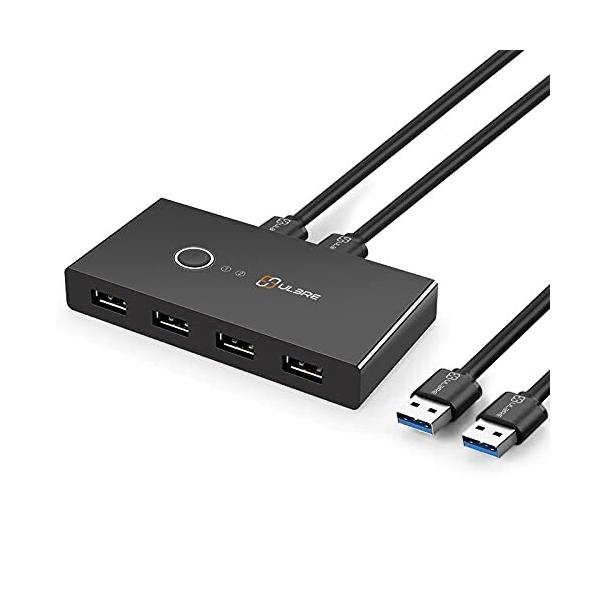 ULBRE USB 3.0スイッチセレクター、SOHO KVMスイッチ 4ポート共有 2コンピューター USBスイッチャー Km スイッチアダプターハブ 有線マウスキーボードPCプリンタースキャナー用 ワンボタン商品コード：49076499...