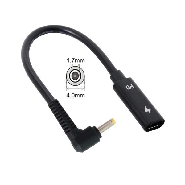 JSER Type C USB-C メス入力 - DC/長方形電源PD充電ケーブル。ノートパソコン18-20V(HP用4.0x1.7mm)に対応。商品コード：49076511844型番：UC-109-4017MM-XYカラー：ブラック 4....