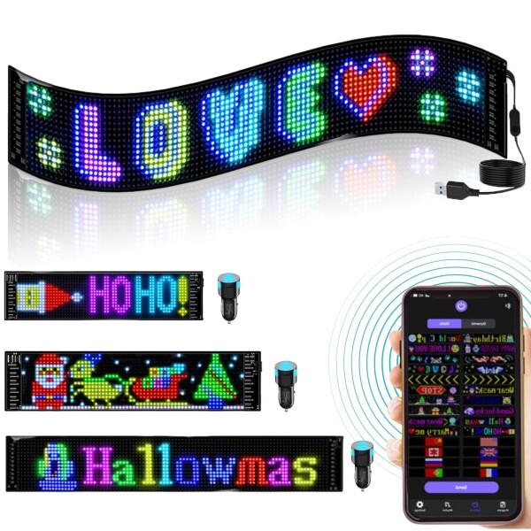 SUBORAWOS USB LEDカラーサイン スクロールメッセージボード LEDパネルカーサインディスプレイ Bluetooth アプリコントロール 折りたたみ式 フレキシブル アプリ付き 16 * 64ピクセル 家庭用 車用 店舗用 広...