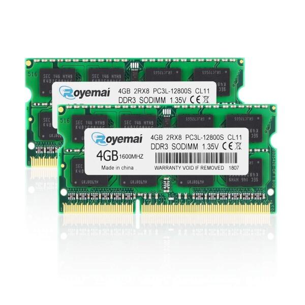 Royemai 8GB 12800 PC3L 12800S 1600 SO-DIMM RAM 2x4GB DDR3L 1,600MHz PC3 1.35V CL11 2Rx8 ノンECCメモリ アンバッファード メモリモジュール ノートパソ...