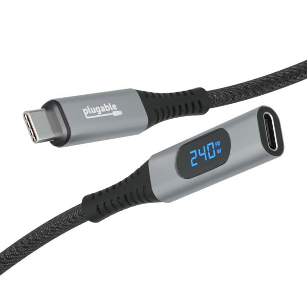 Plugable USB-C 延長ケーブル 1ｍ デジタル電流チェッカー USB-C 接続のモニタリングが可能 240W 急速充電、4K 60Hz モニタ接続、10Gbps データ転送に対応商品コード：49076540204型番：USBC-...
