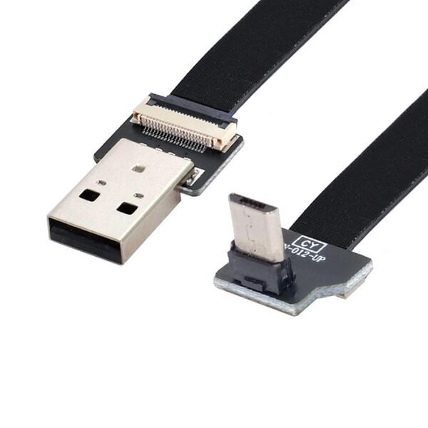 chenyang Micro USB フラットケーブル USB 2.0 オス - マイクロ USB オス 90度アップ 角度付き リボン フレックス 延長ケーブル アダプター 0.2M商品コード：49076544158型番：CY-U2-04...