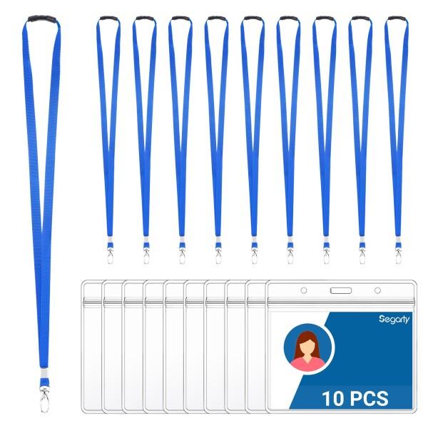 idカードホルダー Segarty 安全パーツ付きネックストラップ 10枚セット 青い 横型 カードホルダー おしゃれ 耐衝撃 PVC製 idカードケース ネームホルダー 社員証ケース 名刺 IDカード セミナー 講演会 引込式キーリール ...