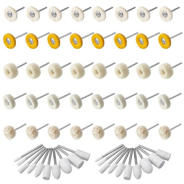 Bestgleリューター バフ3mm軸 羊毛 フェルト バフ 3mm 軸 ウールバフ 鏡面 研磨 や 金属 磨き 仕上げ フェルトバフ 研磨ヘッド バフ 金属磨き 仕上げ 鏡面研磨用円筒/砲弾/ホイール型60個入り商品コード：4907656...