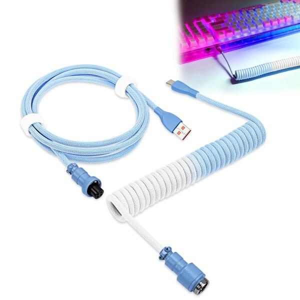 UCINNOVATE Pro カスタム コイル状USB Cケーブル メカニカルゲーミングキーボード用 ダブルスリーブ 取り外し可能なメタルアビエーター、1.8M USB-C - USB-A (ブルー&amp;ホワイト)商品コード：49076...