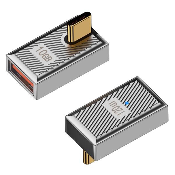 Duttek L字USB-C USB-A アダプタは、120W 10Gbps USB-Cオス USBメス 変換アダプタ, 亜鉛合金製の両面USB AからUSB Cアダプターで、高速データ転送と高速充電を提供します。これは、ラップトップ、充電...