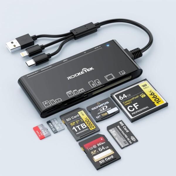 USB-C/Lightning/USB-A カードリーダー 7in1 SD/TF(Micro SD)/MS/XD/CF カードリーダーアダプター OTG対応 即插即用 高速転送 高精細写真動画/音声ファイル/4Kビデオ 設定不要 iPhon...
