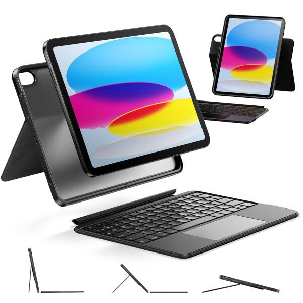 HOU対応 iPad 11インチA16 2025/10世代 ケース キーボード、iPad第11/10世代用回転式＆着脱式キーボードケース、伸縮性ペンホルダー、完全保護カバー、7色バックライト、マルチタッチトラックパッド、日本語配列商品コード...