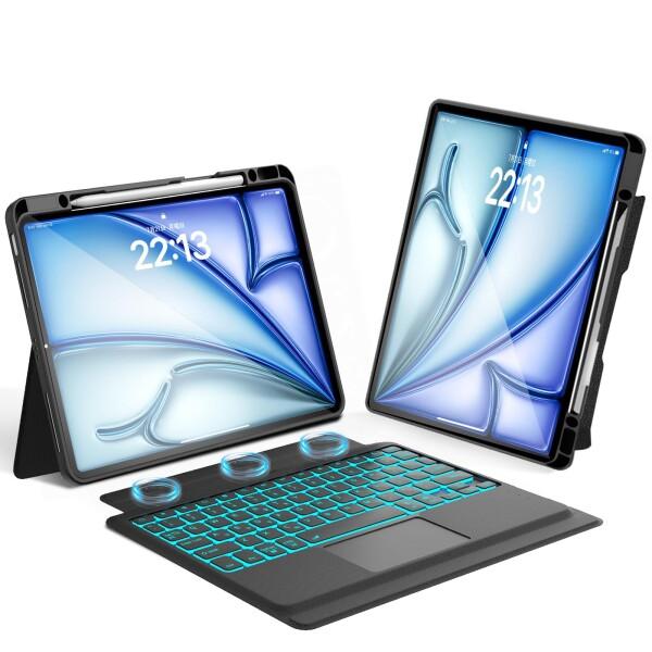 iPad Air 13インチ ケース キーボード (M4 2026,M3 2025,M2 2024)対応 横/縦置き タッチパッド付き iPad Pro 12.9 キーボード ケース (第6/5/4/3世代)兼用 磁気分離式 マルチペアリン...