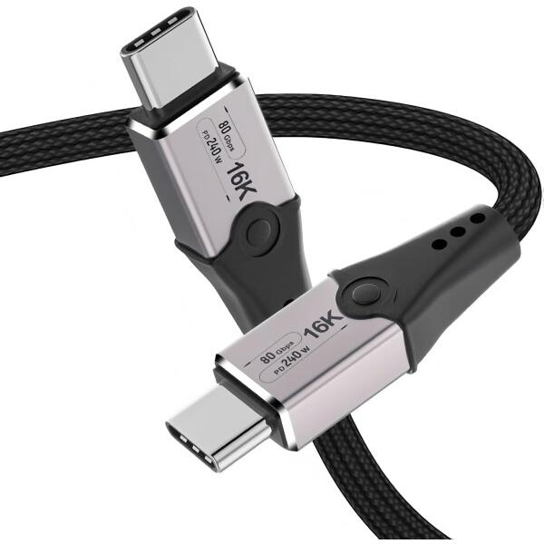 Leehitech 1.5M 80Gbps 双方向転送 Thunderbolt 5 ケーブル 120Gbps 帯域幅ブースト 16K 画面品質投影 240W急速充電 USB-C to USB-C ケーブル，Thunderbolt 4/3, ...