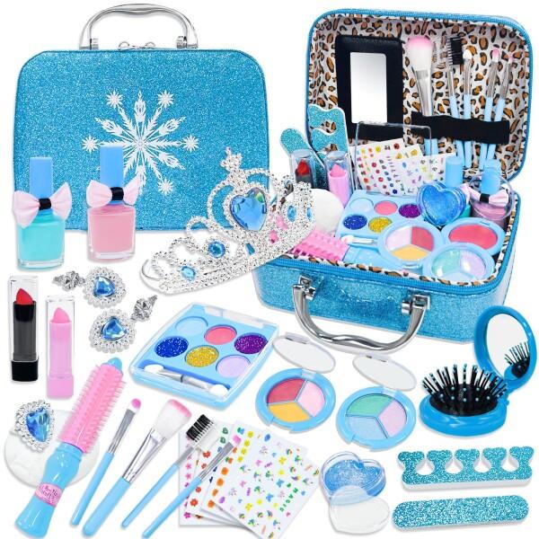 VBACALA メイクおもちゃ 色が付ける 32PCS お化粧セット 女の子 ドレッサーおもちゃ プリンセス なりきり おままごと ごっこ遊び メイクアップ おもちゃ ハンドバッグ付き クリスマス お誕生日 プレゼント ブルー商品コード：4...