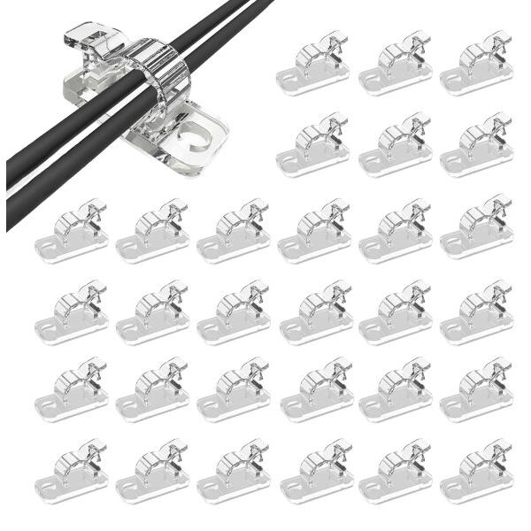 Neyiem ケーブルクリップ (30個セット) コードクリップ 整理収納 lanケーブル ワイヤークリップ 壁 固定電線 コード隠し R型 車用 配線 電線クリップ 配線隠し 強力な両面テープ ( 透明色)商品コード：4907722422...