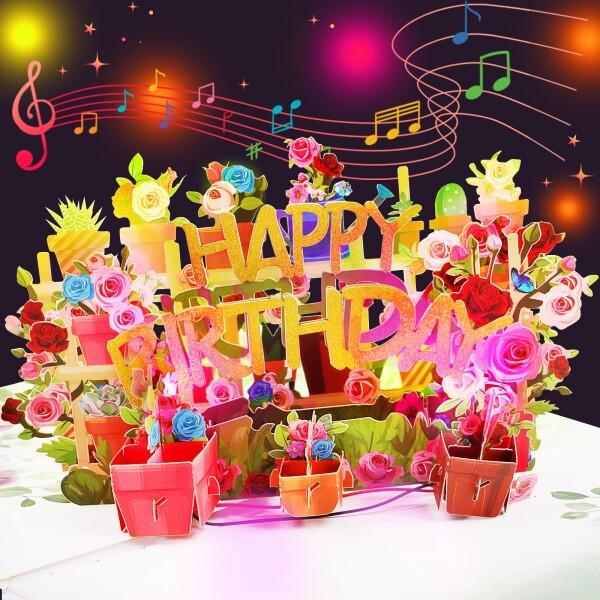 3Dポップアップバースデーカード, 音楽＆LEDライト付き, 花束デザイン, 女性向け, 母, 妻, 娘, 彼女, おばあちゃん, 女友達への誕生日プレゼント商品コード：49077226766型番：MH-LTZ-S-307カラー：花束?【音...