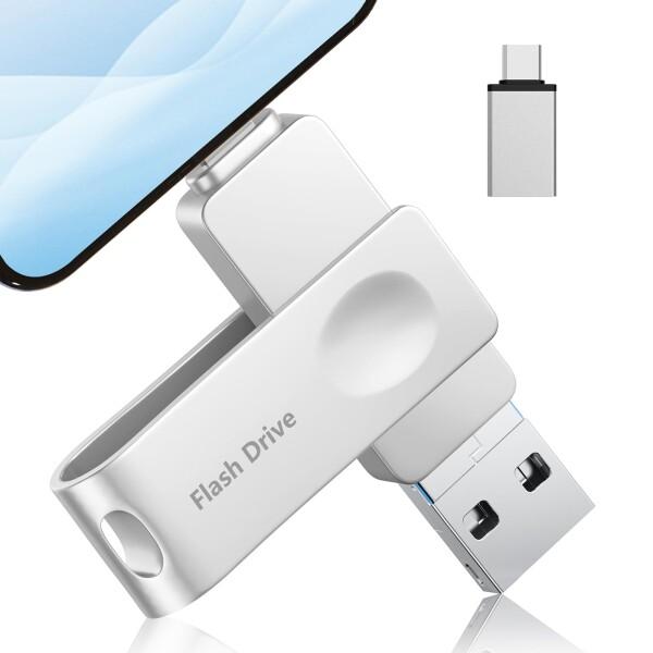 USBメモリー 256GB Phone用USBメモリ4in1 phone 写真保存usb 大容量外付けメモリphoneバックアップ iOS/Android/PC/Mac対応 フラッシュドライブ スマホの写真を保存する 携帯容量不足解消(銀)...