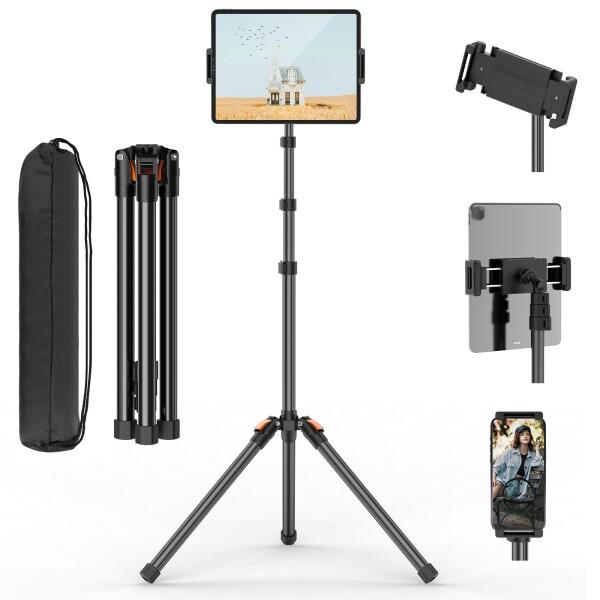 XXZU 182cm タブレット 三脚 タブレット スタンド 譜面台 スマホ 三脚 タブレット フロアスタンド 360°回転可能 逆向き折り畳み 4段階伸縮 3段階開脚角度 安定 オンライン授業 4.7~13インチ Tablet/iPad/...